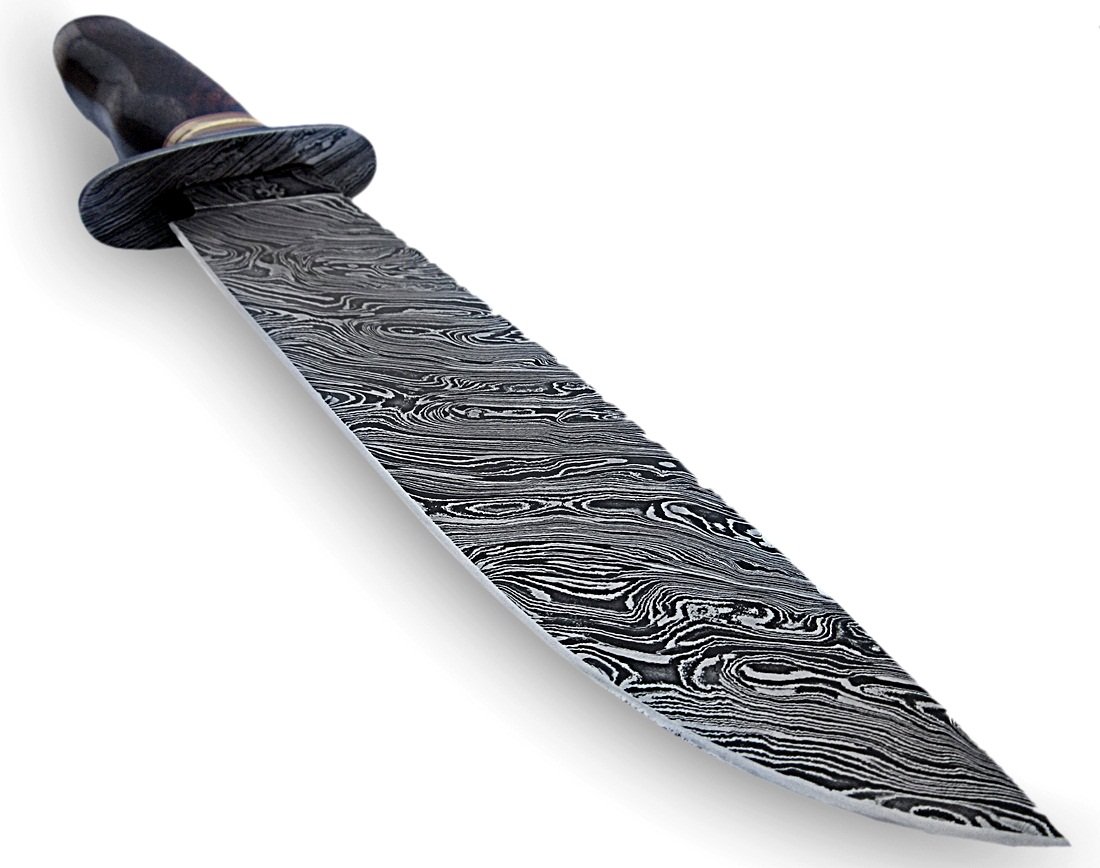 AishaTech Onkel Hunting Knife Damascus Steel Blade & Double Bolster Wood Handle