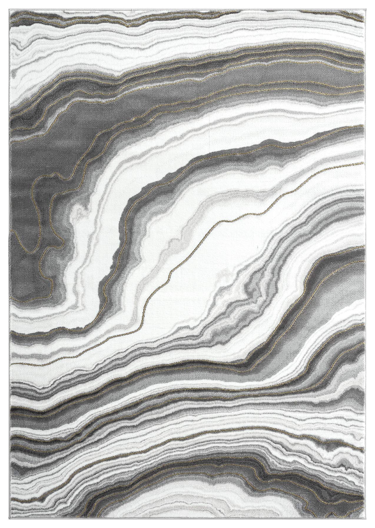 Abani Rugs Contemporary Grey & Gold Granite Area Rug - Marble Swirl Grayscale 7'9" x 10'2" Non-Shedding Dining Room Rug