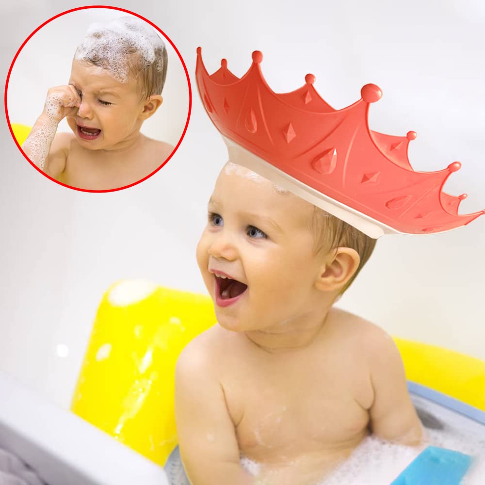 Baby Shower Cap Shield, Adjustable Silicone Shampoo Bath Cap Visor Cap Shower Cap for Kids Toddlers Infants Hair Washing Protect Eye Ear Bath 2 Pack (Blue+Pink)