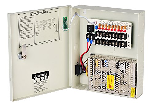 Lapetus 8 Channel 9 Port Power Box Security Camera 12V DC 5A Ampere CCTV DVR Power Supply Switch Box Key Locked