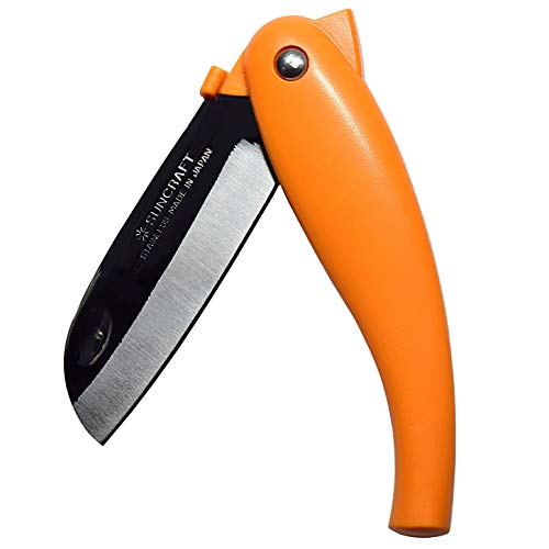 Seki Japan Folding Fruit Knife, Small Peeling Knife, 3.3-inch stainless steel blade with orange plactic handle, for kitchen and outdoor