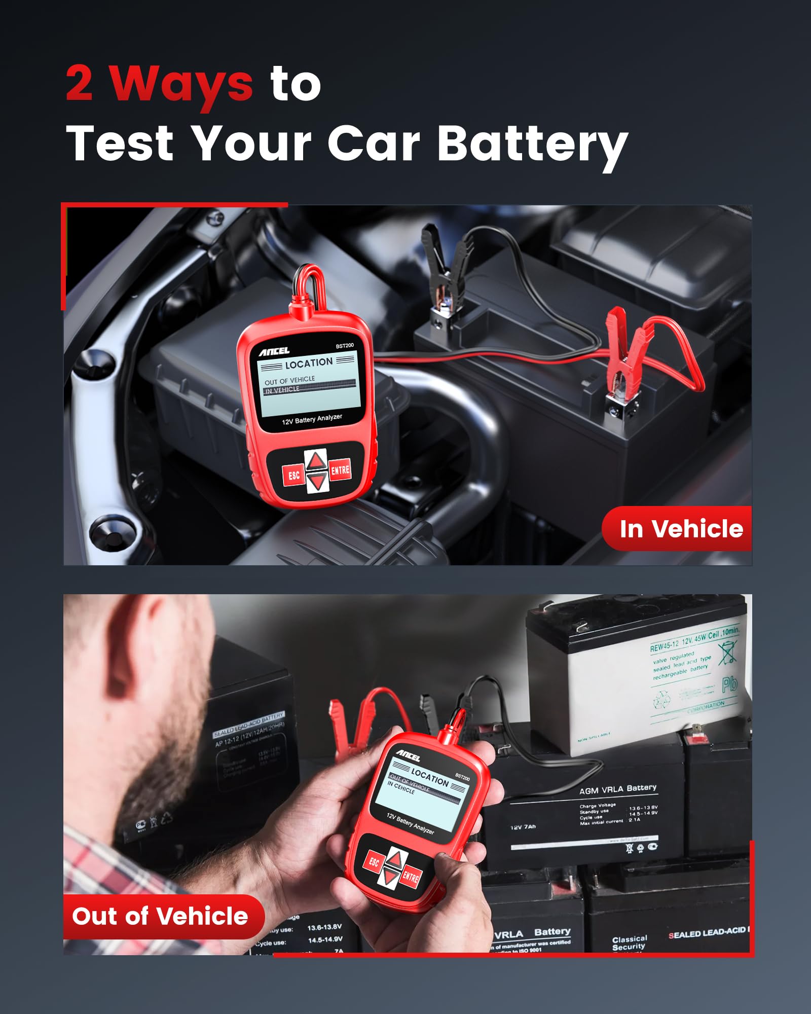 ANCEL BST200 Car Battery Tester 12V 100-1100 CCA Automotive Bad Cell Load Test Tool Digital Analyzer Tester for Car Truck Motorcycle SUV Boat and More