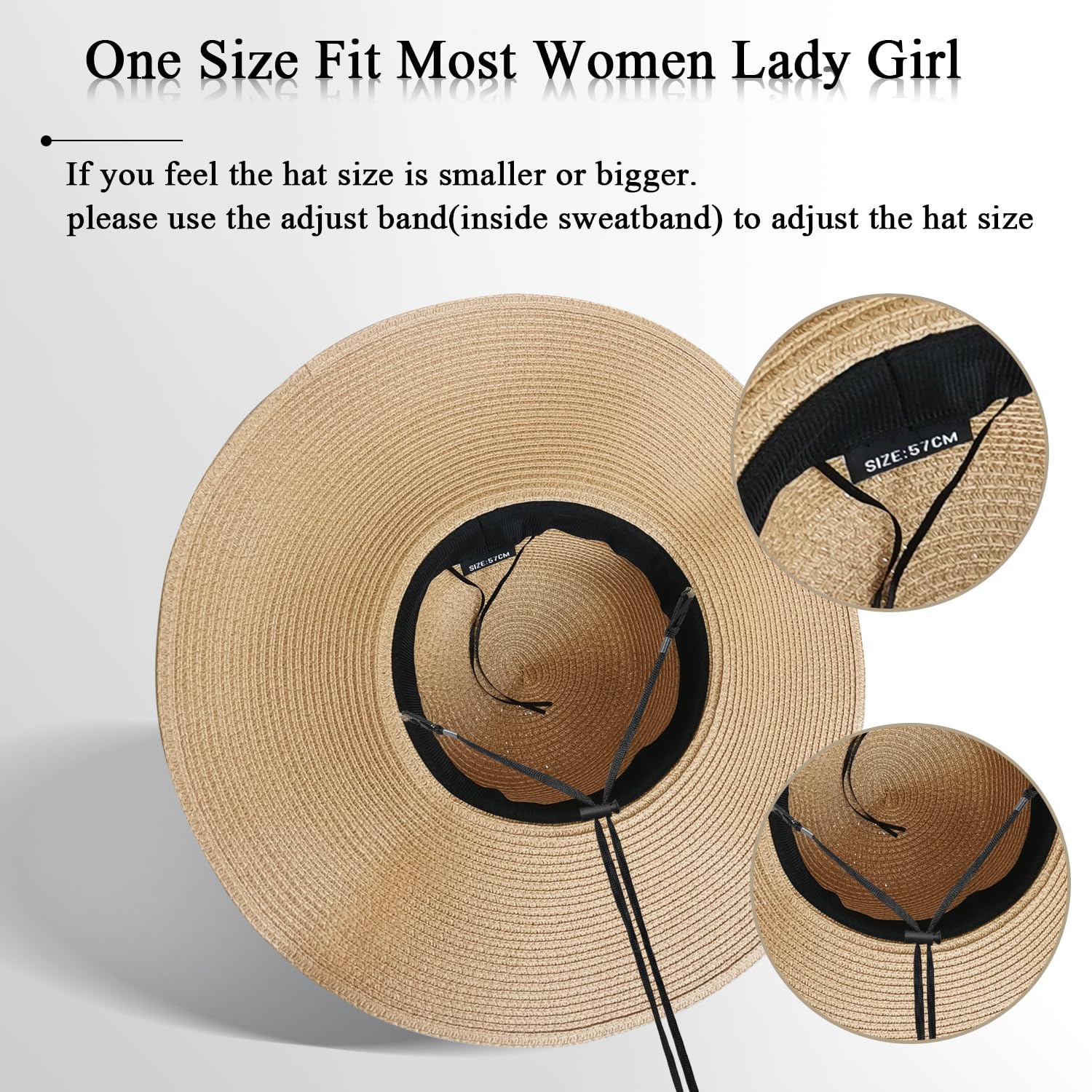 Beach Hats for Women, Straw Hats for Women Sun Hat Floppy, Wide Brim Hats for Women Foldable UPF 50+ UV Protection Summer Hat Khaki