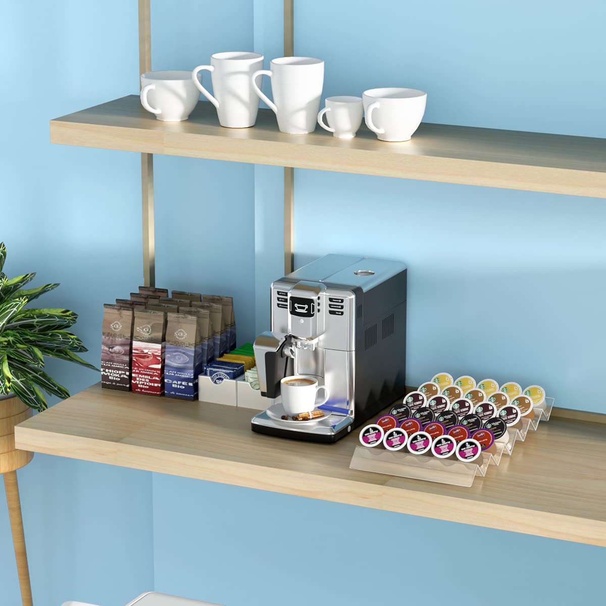 AITEE Acrylic K Cup Coffee Pod Holder, 2 Packs Clear Step-Shaped K Cup Drawer Organizer for Office and Kitchen, Coffee Pod Holder Tray for Countertop or Drawer Storage,Hold 30 Coffee Capsules Capacity