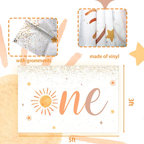 First Trip Around The Sun Decoration- Boho Sun One Backdrop Decoration,1st Birthday Sun Photo Props Background Banner for Baby Girl Boys' Baby Shower-5×3ft