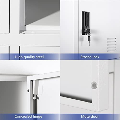 STECAN 6 Doors Metal Locker Employees Steel Storage Lockers for School,Home, Office,Gym, Kids Locker(White)