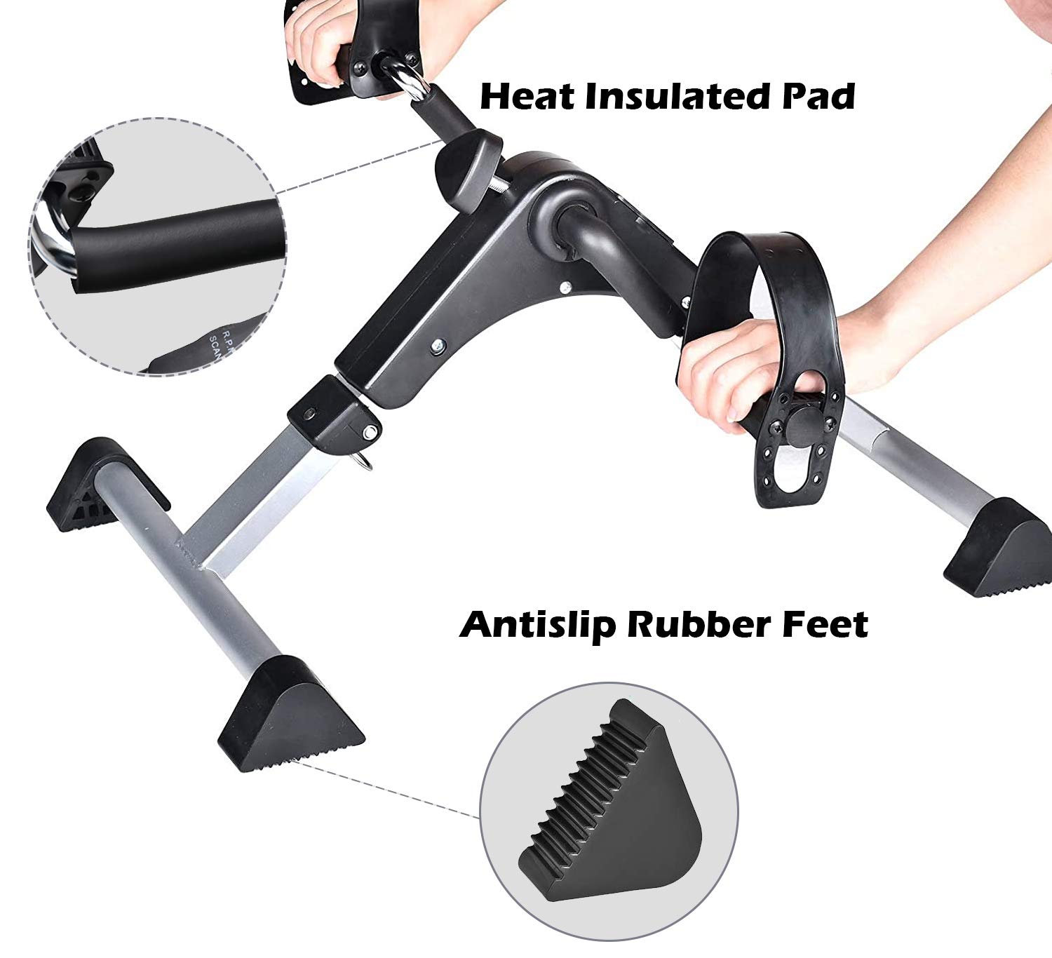 ACTIONCLUB Digital Folding Pedal Exerciser - Fitness Mini Arm Bikes, Under Desk Exerciser with Electronic Display, Leg Physical Therapy Machine (SILVER)