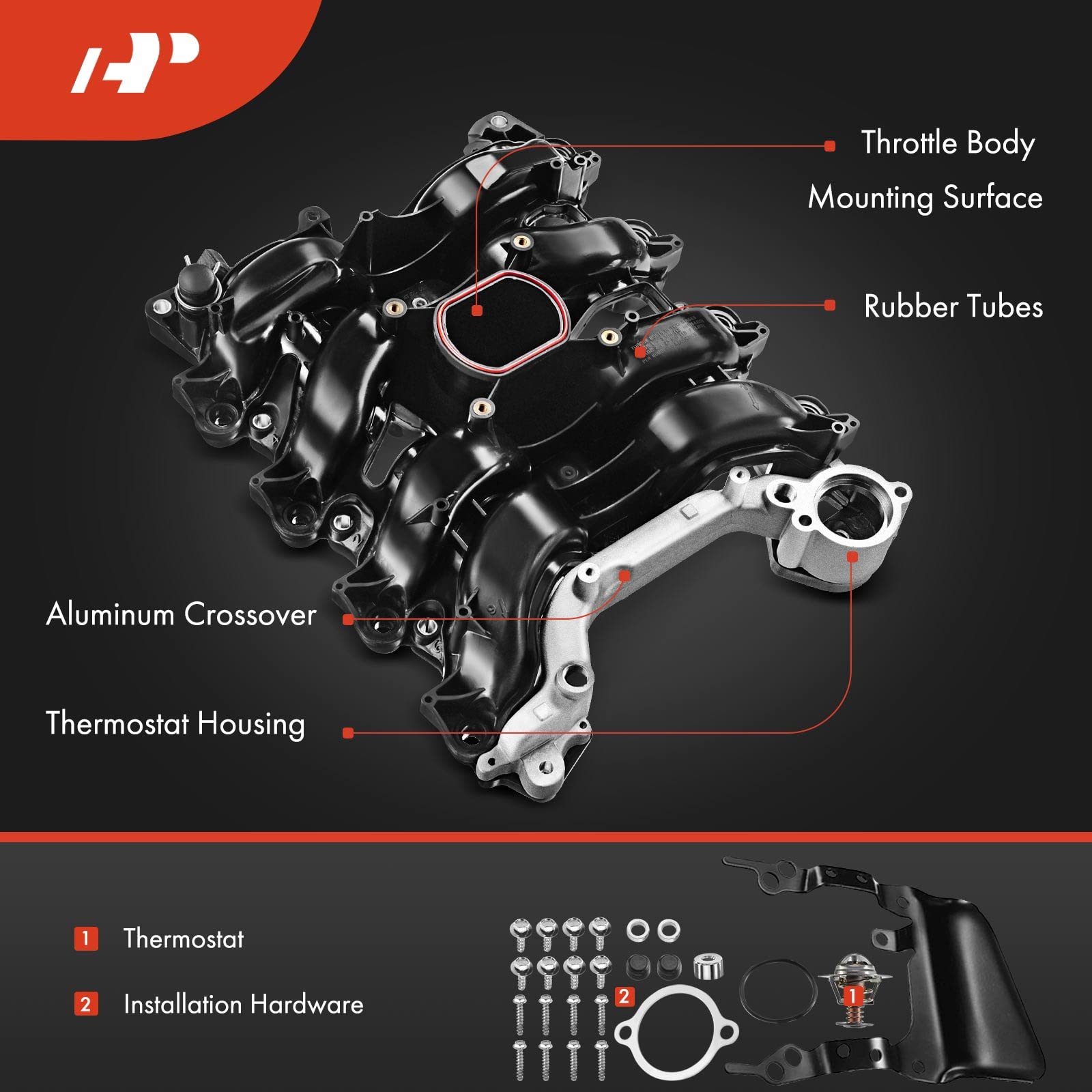 A-Premium Upper Intake Manifold with Gaskets Thermostat Kits Compatible with Ford E/F Series, E150, E250, E350, E450, F150, F250, F350, Excursion, Expedition, 5.4L V8, Replace# 2L1Z-9424-AA