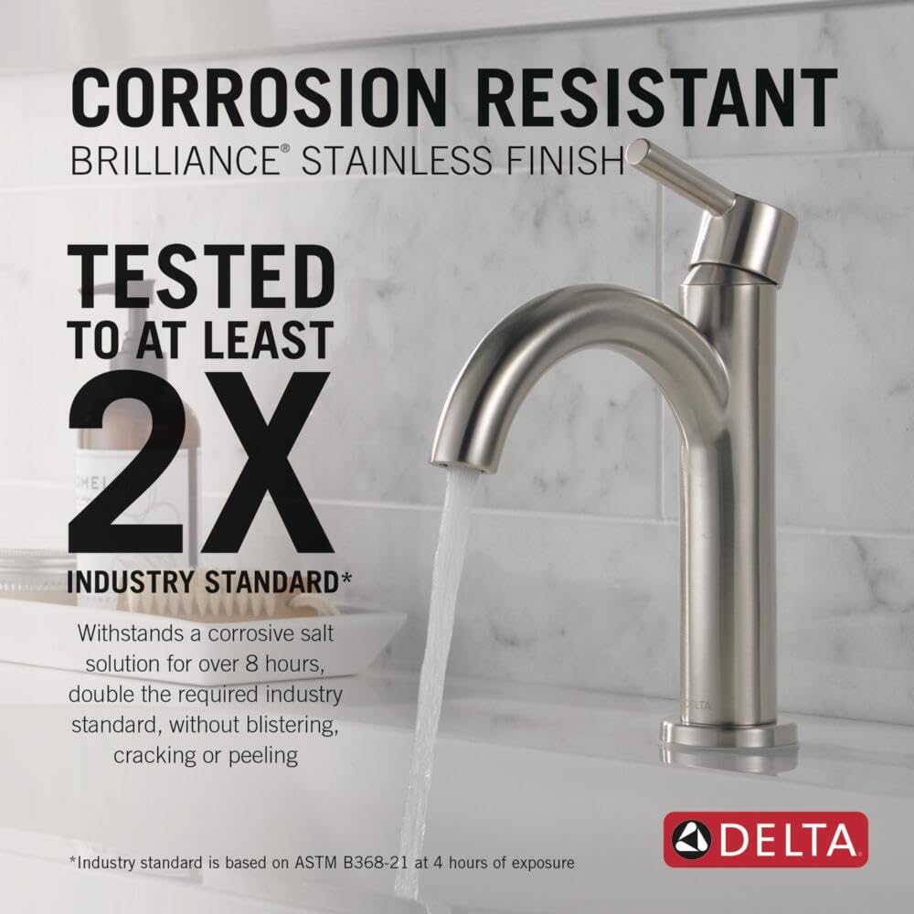 Delta Faucet Nicoli Single Hole Bathroom Faucet Brushed Nickel, Single Handle Bathroom Faucet, Drain Assembly, Stainless 15749LF-SS