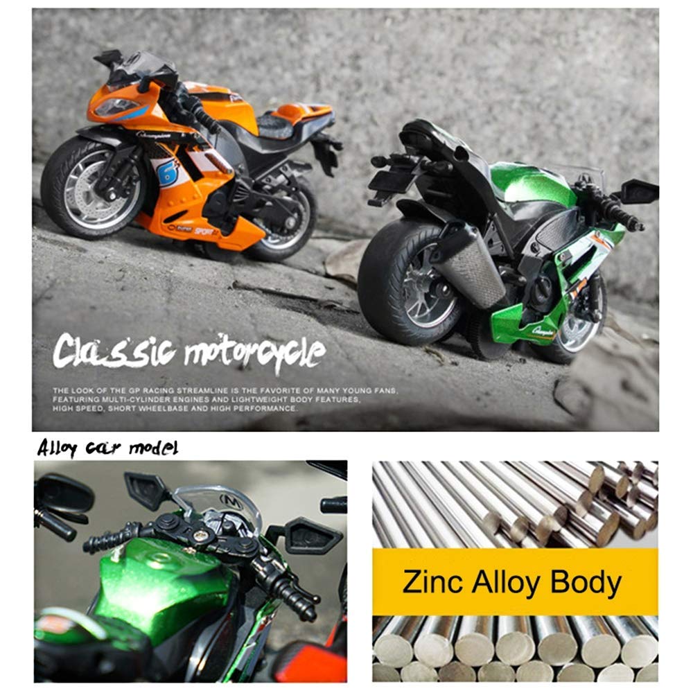 Gilumza Pull Back Motorcycle Toys, Tiny Gift with Music Lighting, Race Motorcycles Toy for Boys Kids Age 3 4 5 6 7 8 Year Old (Orange)
