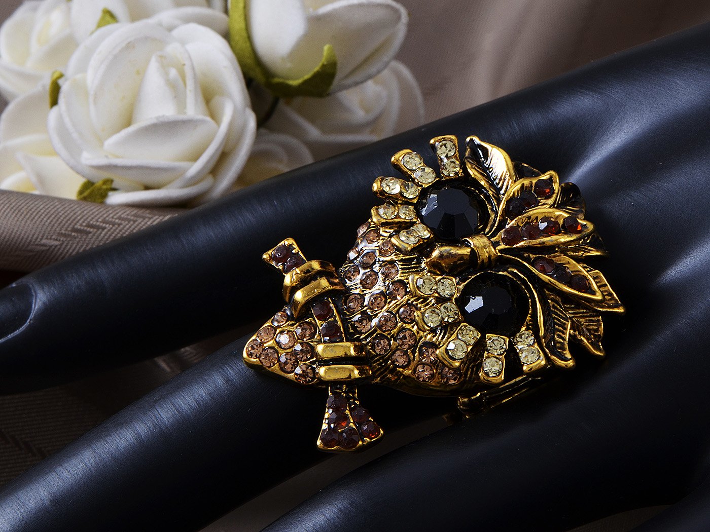 Alilang Antique Gold Tone Topaz Brown Rhinestone Wise Owl Bird Stretch Statement Ring