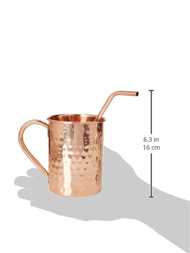 Gift Set Pure Copper Hammered Mugs with Copper Straws & Wooden Coasters Set of 4 - PREMIUM QUALITY -16 Oz Copper Mug - 100% Handcrafted - A Gift Pack for your loved Ones.
