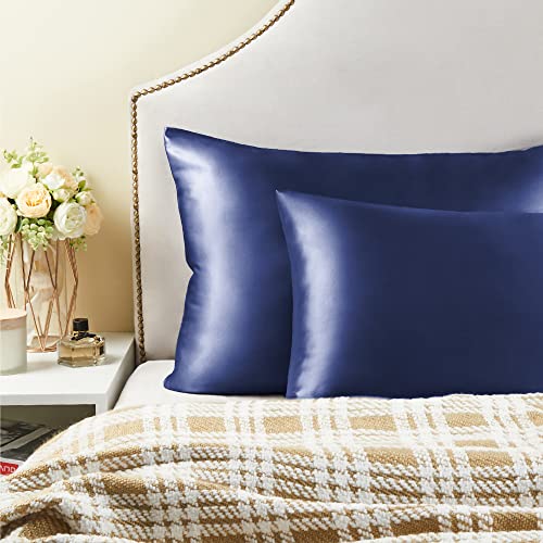BEDELITE Satin Silk Pillowcase for Hair and Skin, Navy Pillow Cases Standard Size Set of 4 Pack Super Soft Pillow Case with Envelope Closure (20x26 Inches)