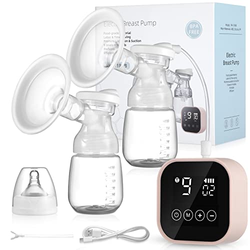 Electric Breast Pump,Double Breast Pump,Electric Double Breast Pump,Used for Home and Travel Breast Pumps,4 Mode & 9 Levels,Come with 28mm Flanges (Pink)