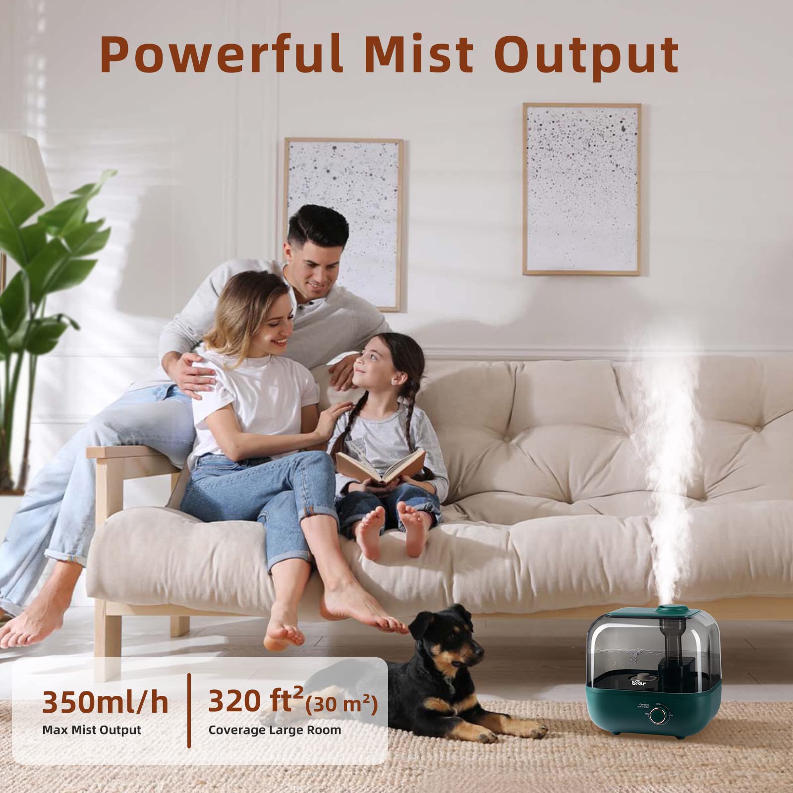 Bear Humidifiers for Bedroom Large Room Home, 5L Cool Mist Top Fill Humidifiers, Quiet Air Humidifier for Baby Nursery & Plants, Lasts Up to 35 Hours, Auto Shut-Off