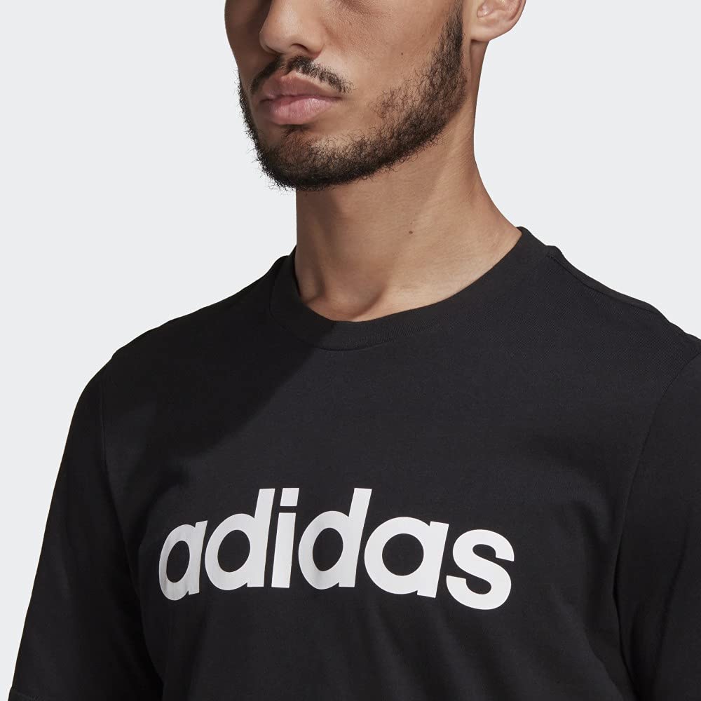 adidas Men's Essentials Embroidered Linear Logo Tee, Black, Medium