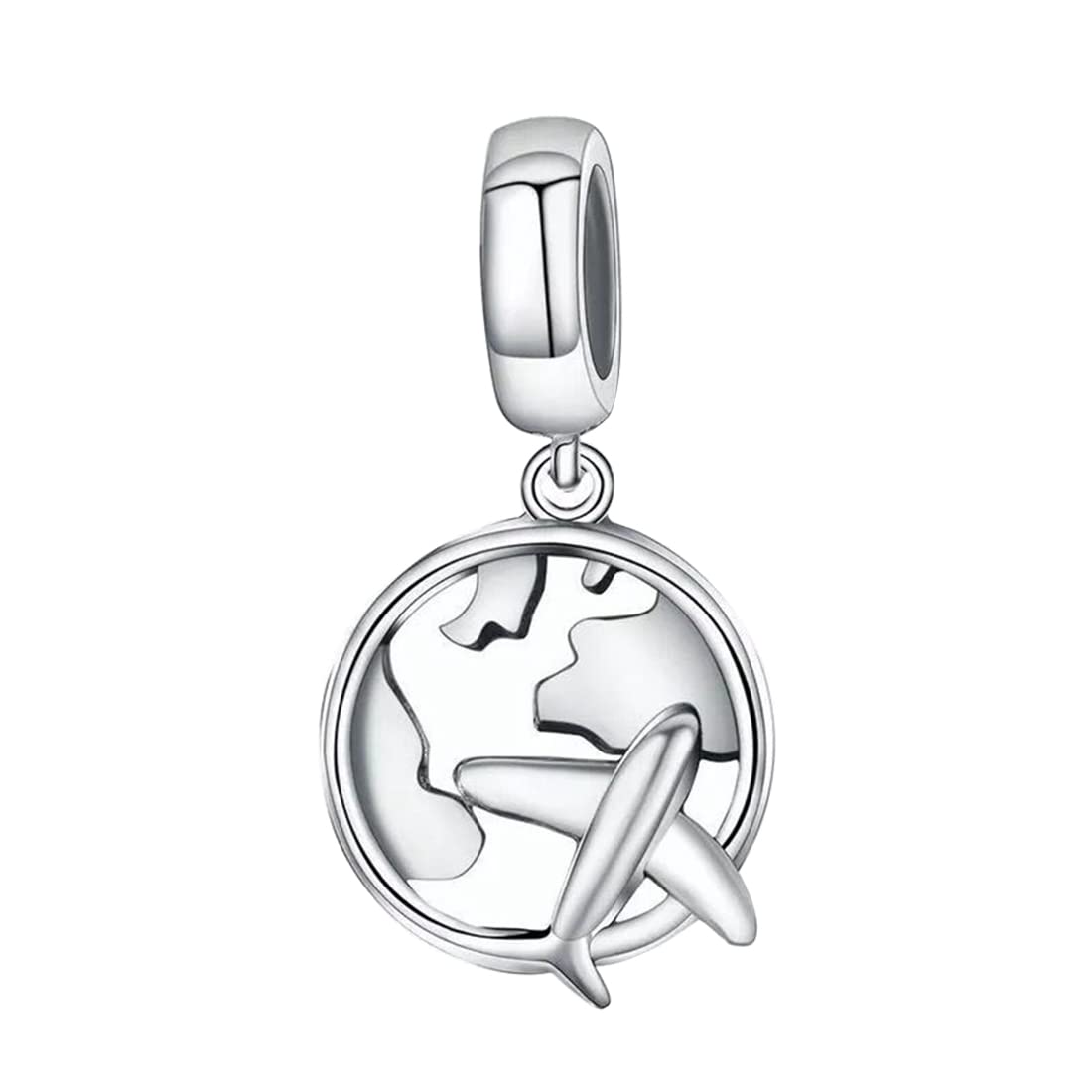 ABAOLA Airplane Dangle Charm 925 Sterling Silver Travel Beads Plane Charm fit Women Bracelets (Threaded hole)