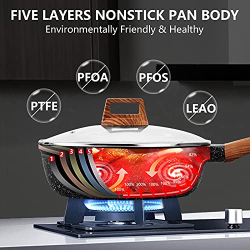 ESLITE LIFE Nonstick Deep Frying Pan with Lid, 3 Quart/9.5 Inch Granite Coating Sauté Pan Compatible with All Stovetops (Gas, Electric & Induction), PFOA Free