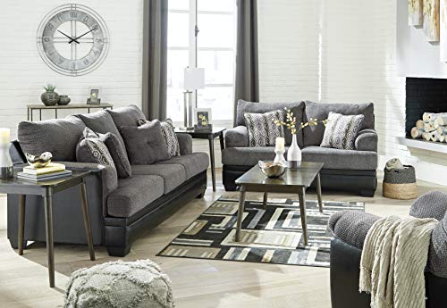 Signature Design by Ashley Millingar Chenille Two Tone Loveseat with 2 Accent Pillows, Gray