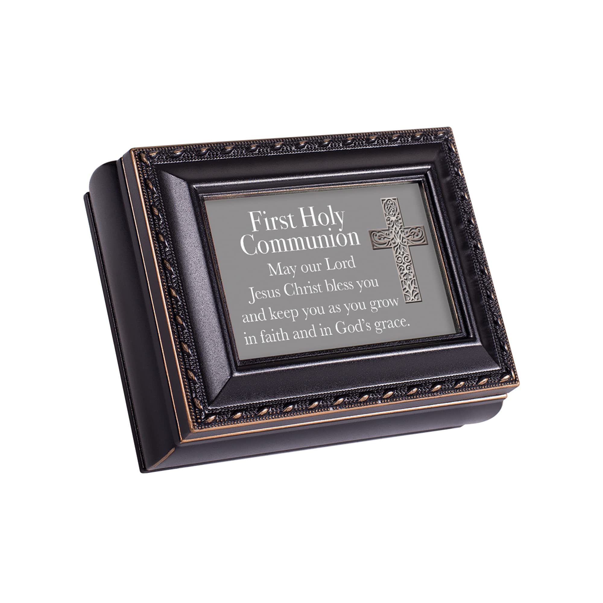 Elanze Designs Cottage Garden First Holy Communion Black Rope Trim 4.5 x 3.5 Tiny Square Jewelry Keepsake Box