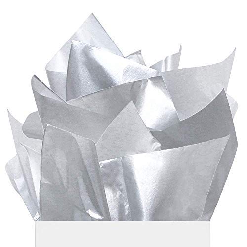 UNIQOOO 60 Sheets Metallic Silver Foil Gift Tissue Paper Bulk, Recyclable Durable For Gift Bags Box Gift Wrapping DIY Craft, Wedding Birthday Party Favor Decor, Shredded Filler, Pinata, Lrg 20X26 Inch