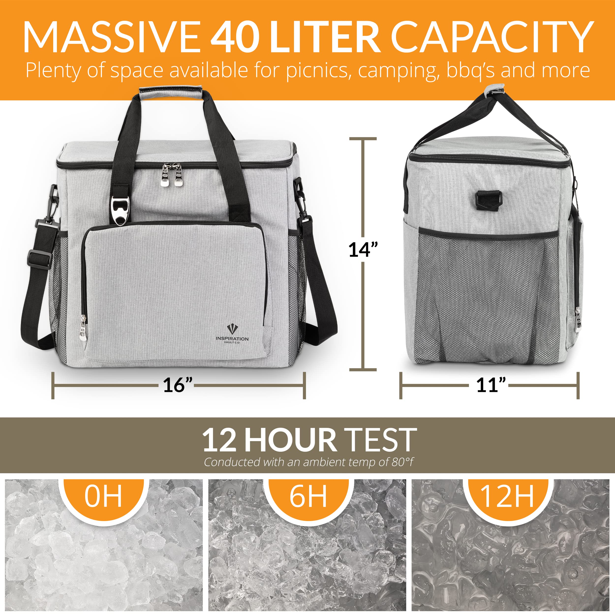 Large Soft Sided Cooler Bag - Portable, Collapsable, Insulated, and Leak Proof - 60 Can 40L Capacity Ice Chest - Great Coolers for Travel, Camping, Picnics, Tailgate, Beach, Boats, or Cars