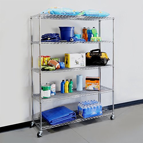 Seville Classics UltraDurable Heavy Duty NSF Solid Steel Wire Rack Storage Unit Organizer for Garage, Warehouse, Office, Restaurant, Classroom, Kitchen, 5-Tier Shelving, 60" W x 18" D