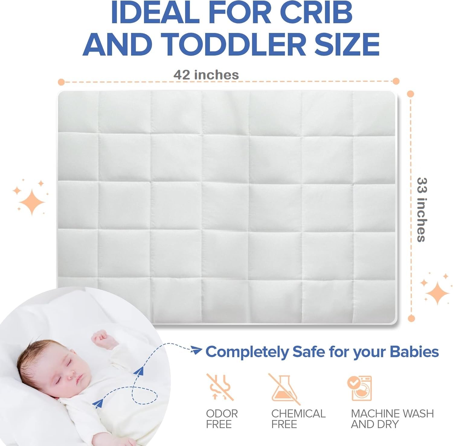 Continental Bedding Toddler Comforter, 100% White Down Duvet Insert, Sleep Blanket with Cotton Shell, Fits Standard Crib, Toddler Bed, 33x42 Inches, White