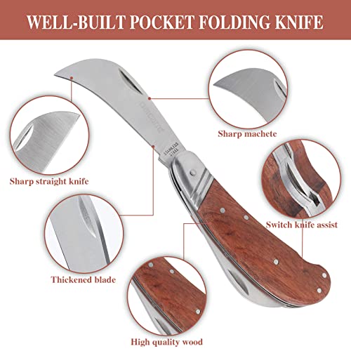BaiCarre Pruning Knife, Double Blade Grafting Knife, Stainless Steel Garden Budding Knife, Folding Pocket Knife for Grafting Multi Cutting Tool, Weed Bushes Branches Mushroom Diggig Knife