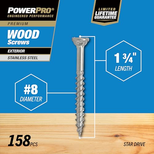 Power Pro Premium 305 Stainless Steel Wood Screws (#8 x 1-3/4") - 1lb Box