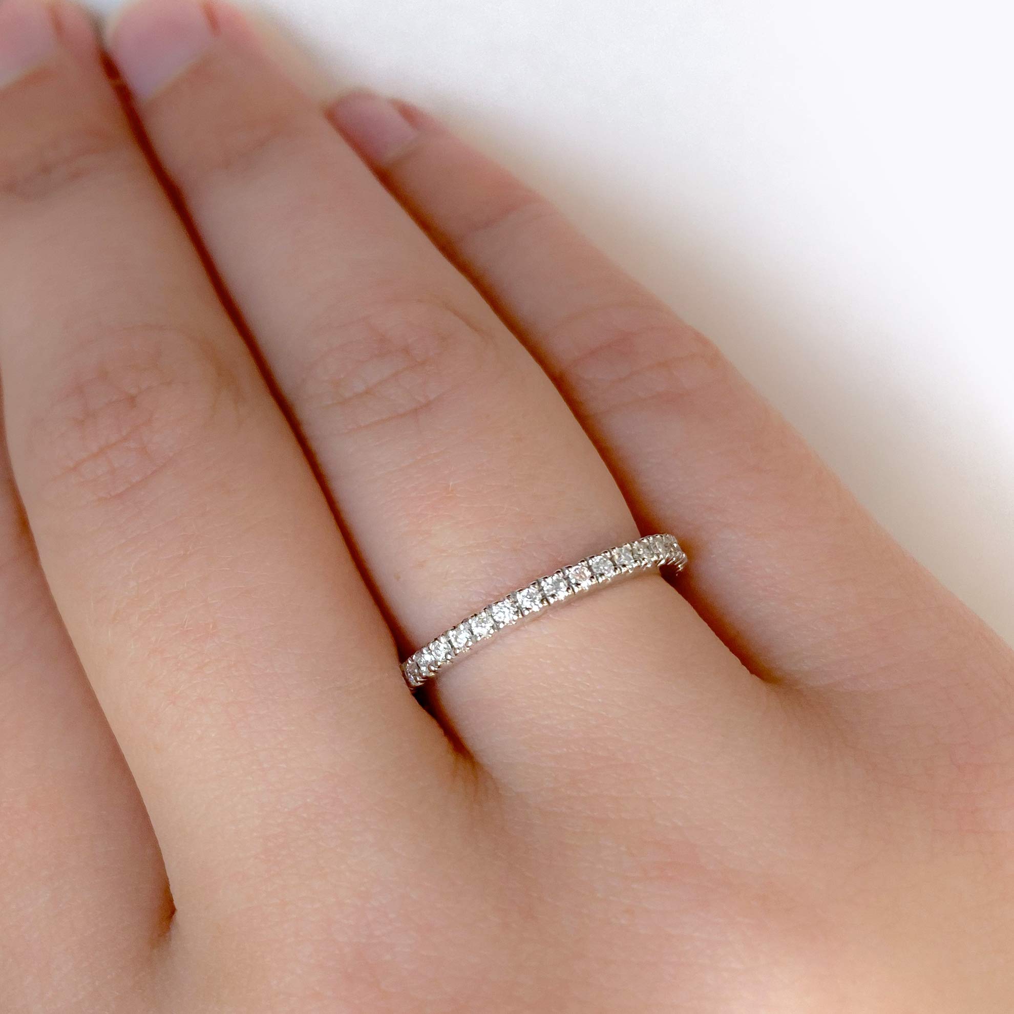 Abbie+Cleo Round Shape Created White Moissanite Gemstone Band Stackable Anniversary Ring in 10K White Gold, Size 6