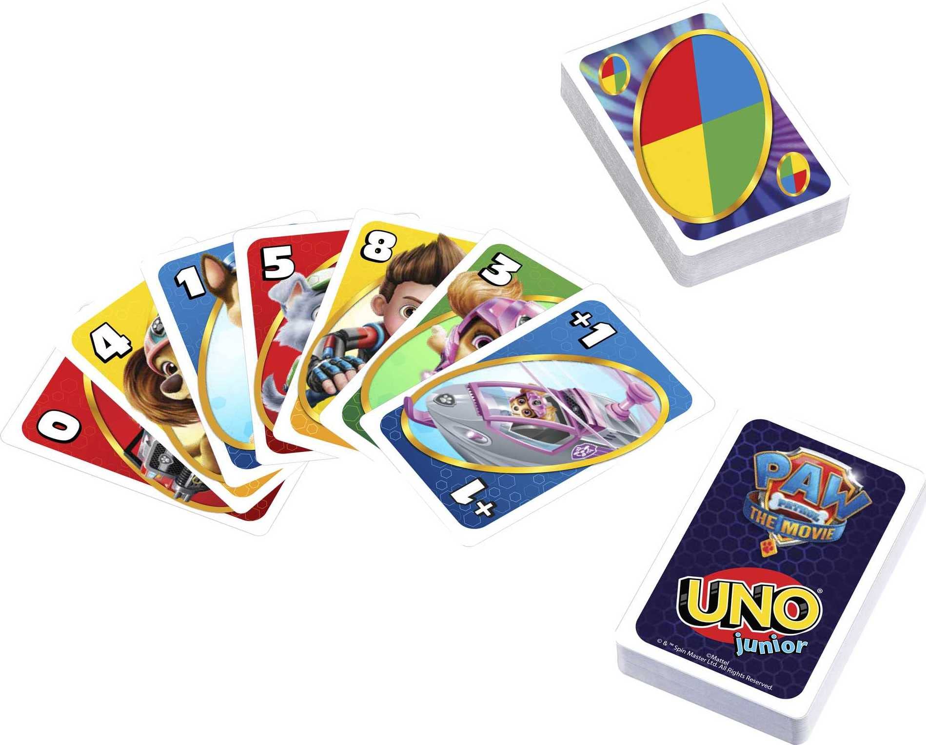 Mattel Games UNO Junior PAW Patrol Card Game with 56 Cards 2-4 Players, Gift for Kids 3 Years Old & Up