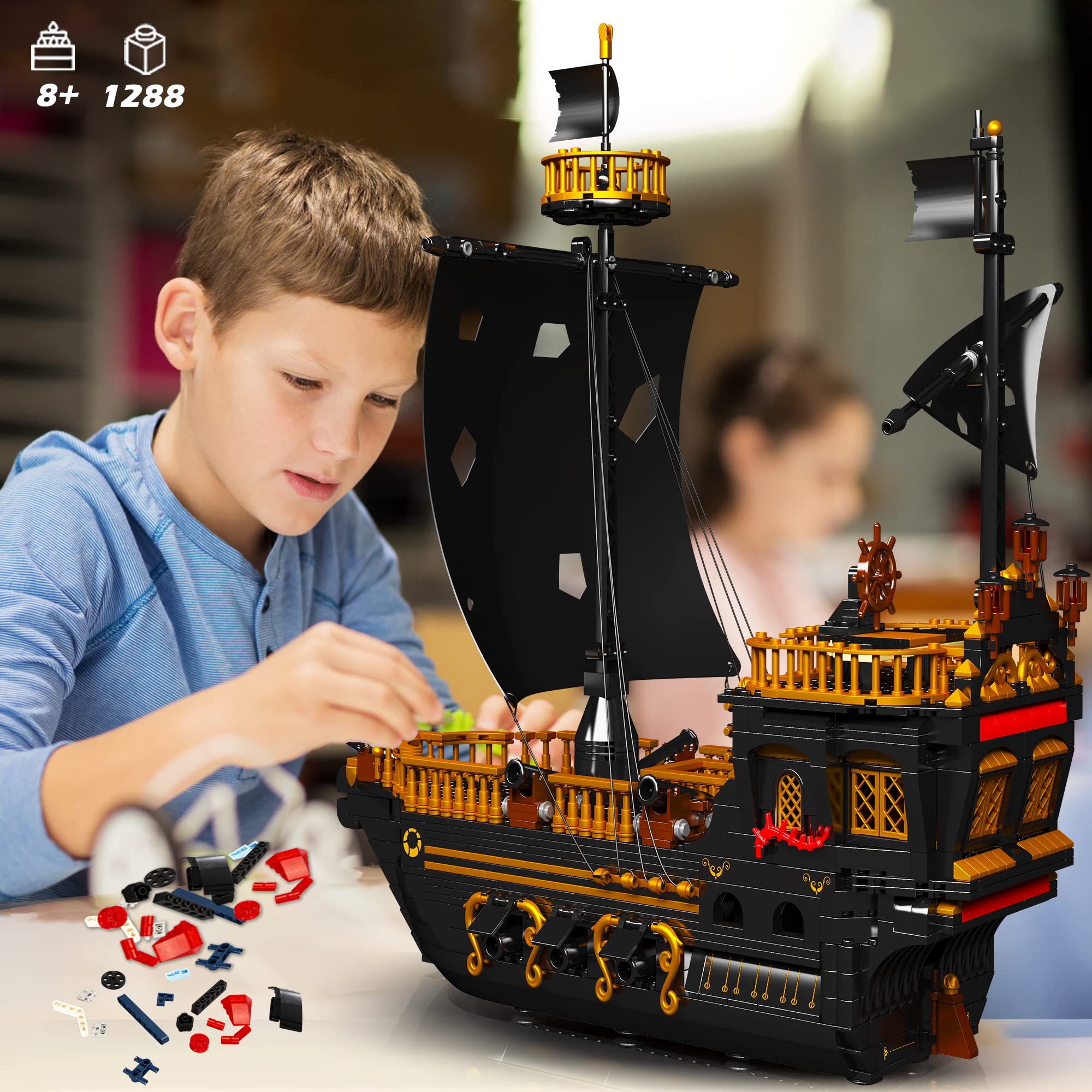 Addshiny Seagull No Gull Caribbean Pirate Ship Model Building Blocks Kit, MOC Boat Model Set Construction Assembly Toy for Kids and Teens (1288 PCS)
