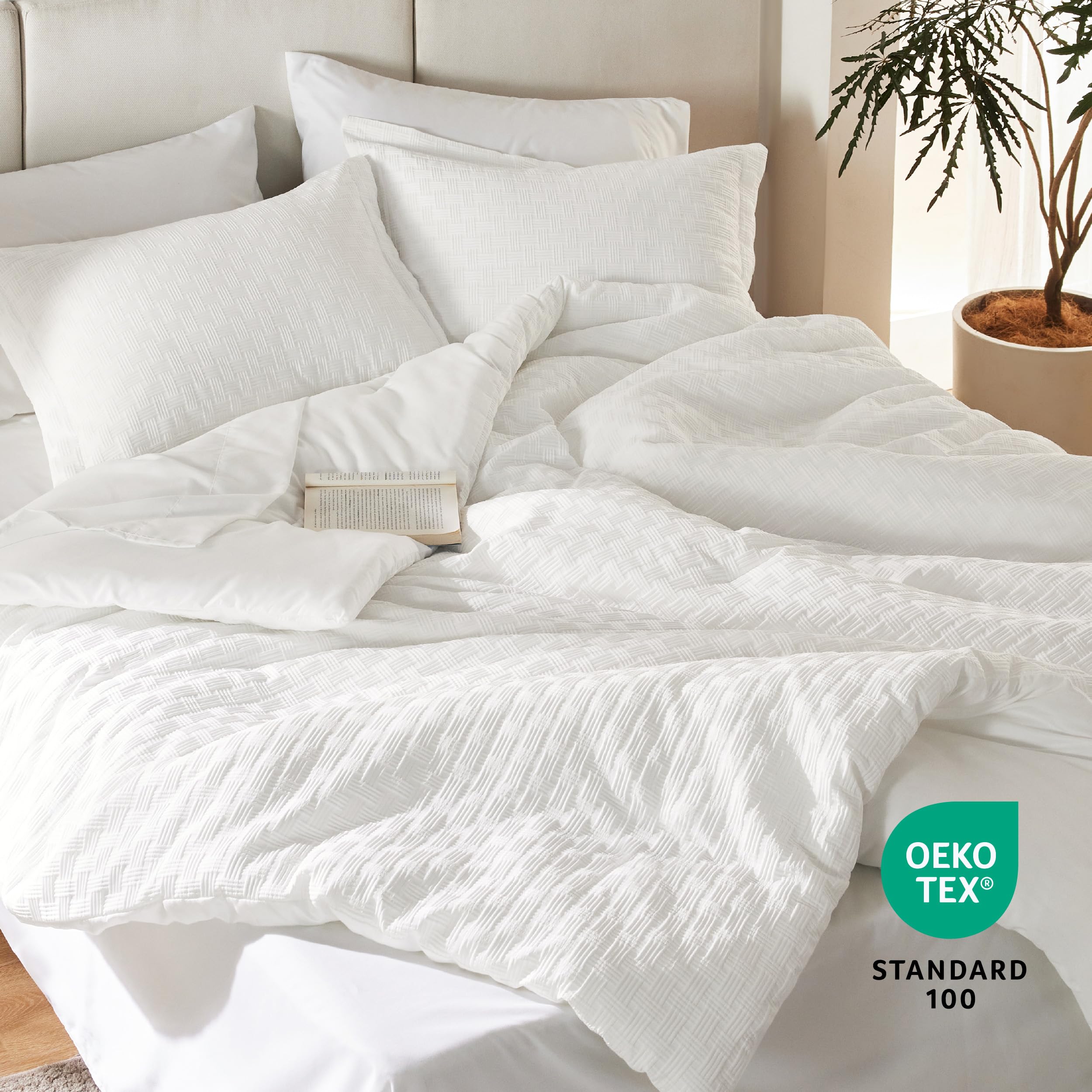 Bedsure Boho Duvet Cover - Boho Bedding Duvet Cover Set for All Seasons, Plaid Duvet Cover (White, Queen Size, 90"x90")
