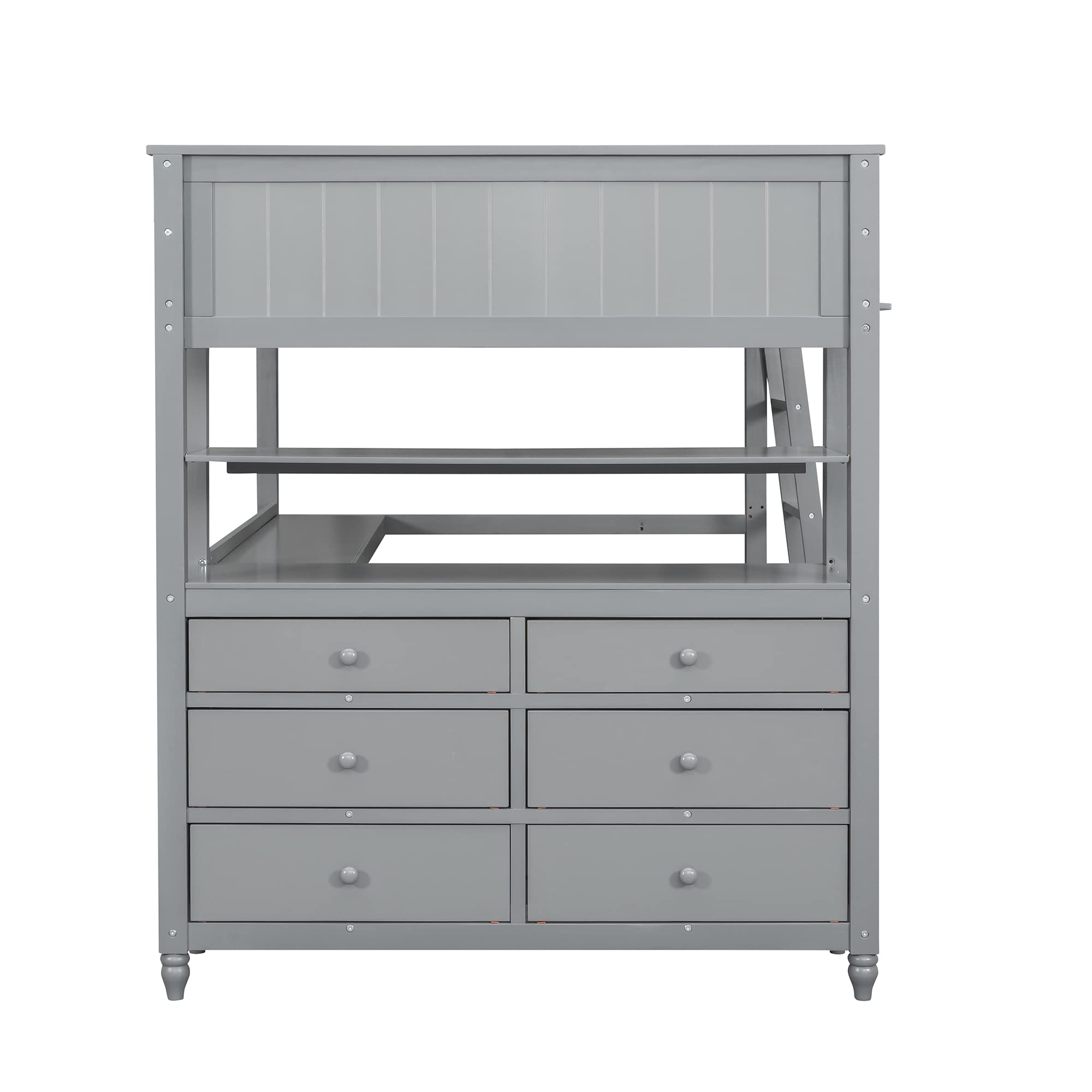 Bellemave Full Size Loft Bed with Desk & Storage Drawers Wood Loft Bed Frame with Ladder for Kids Adults Boys Girls Teens, Gray