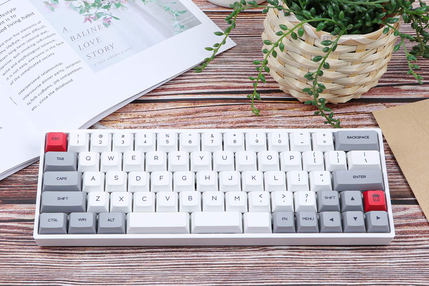 EPOMAKER SK66S 60% Keys Bluetooth 5.1 Wireless Wired Dual Mode Gateron Optical Mechanical Gaming Keyboard with RGB Backlight and PBT Heat Sublimation Keycaps (Gateron Optical Red, Grey White)