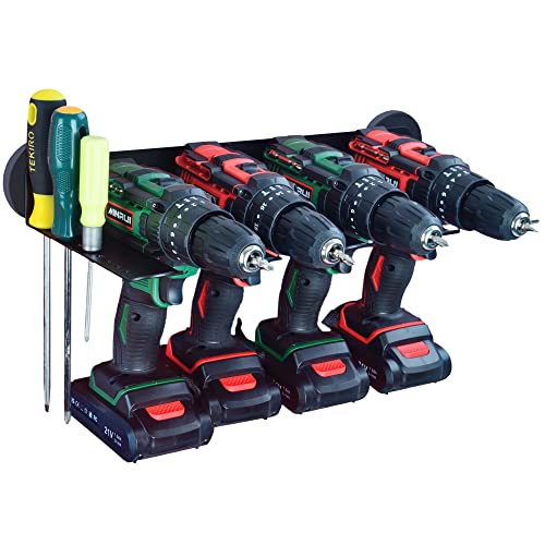 ULIBERMAGNET Magnetic Power Tool Organizer, Heavy Duty Cordless Drill Holder,Utility Storage Rack Shelf with Screwdriver Holder,Removable Tool Rack Suitable for Garage, Workshop and Warehouse
