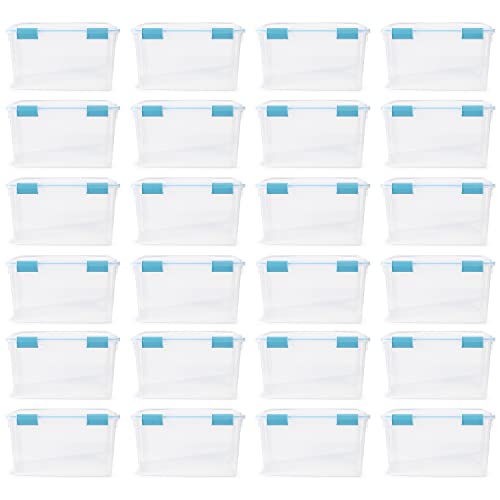 Sterilite 54 Quart Clear Plastic Stackable Storage Container Box Bin with Air Tight Gasket Seal Latching Lid Long Term Organizing Solution, 24 Pack
