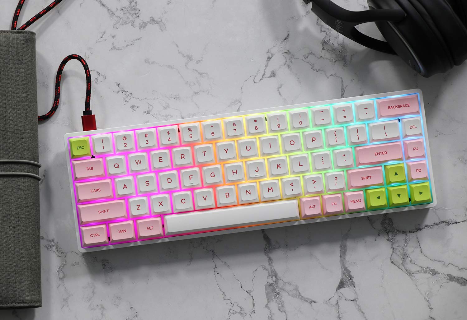 EPOMAKER SKYLOONG SK68S Hot-swap RGB Bluetooth5.1 Wireless/Wired Mechanical Keyboard with 1900mAh Battery, Dye-subbed PBT GSA Keycaps for Mac/Win/Android/iOS (Gateron Optical Red, Pink White)