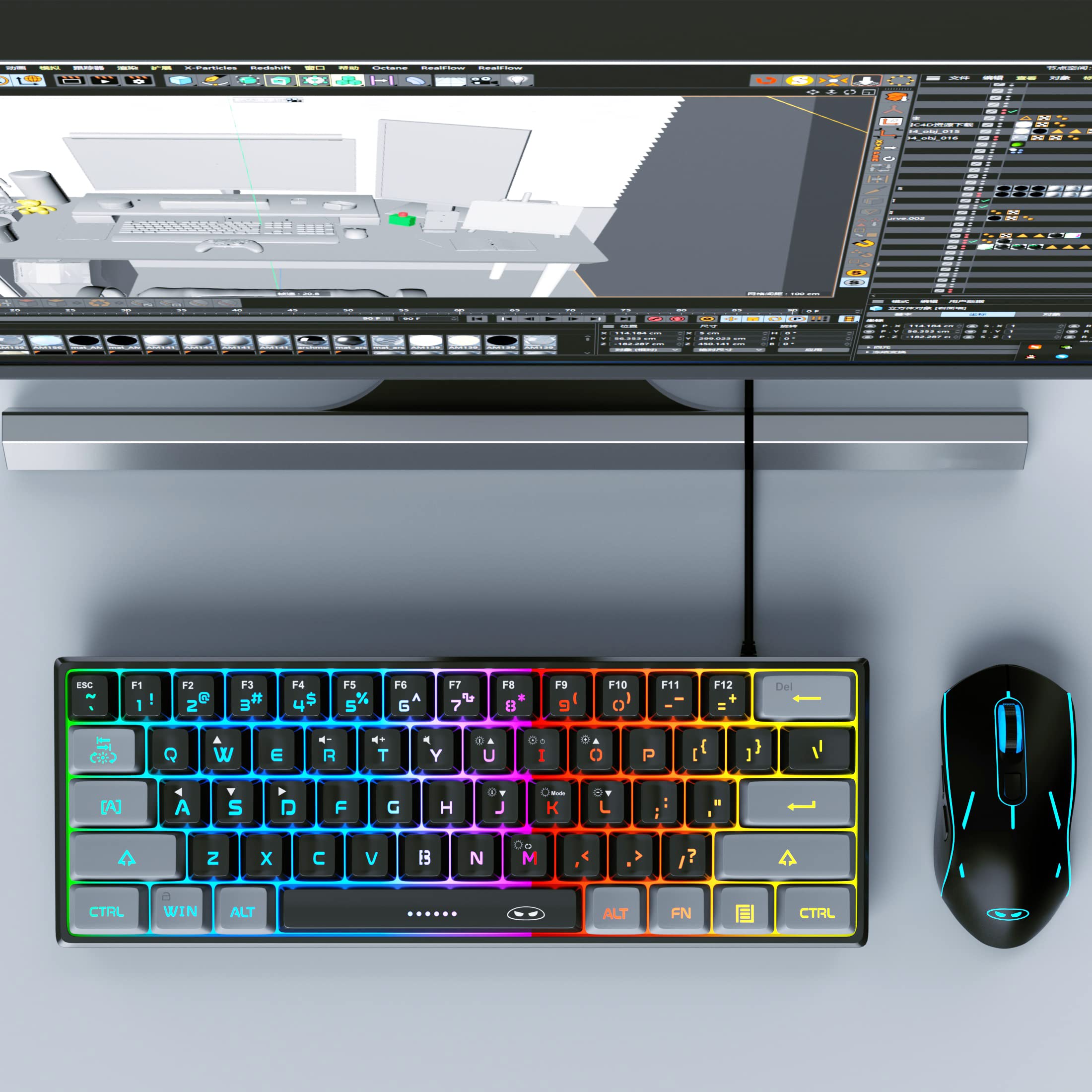 ADDTREE 60% Wired Gaming Keyboard, RGB Backlit Compact Mini Keyboard, Waterproof 61 Keys Keyboard for PC/Mac Gamer, Typist, Travel, Easy to Carry on Business Trip(Grey & Black)