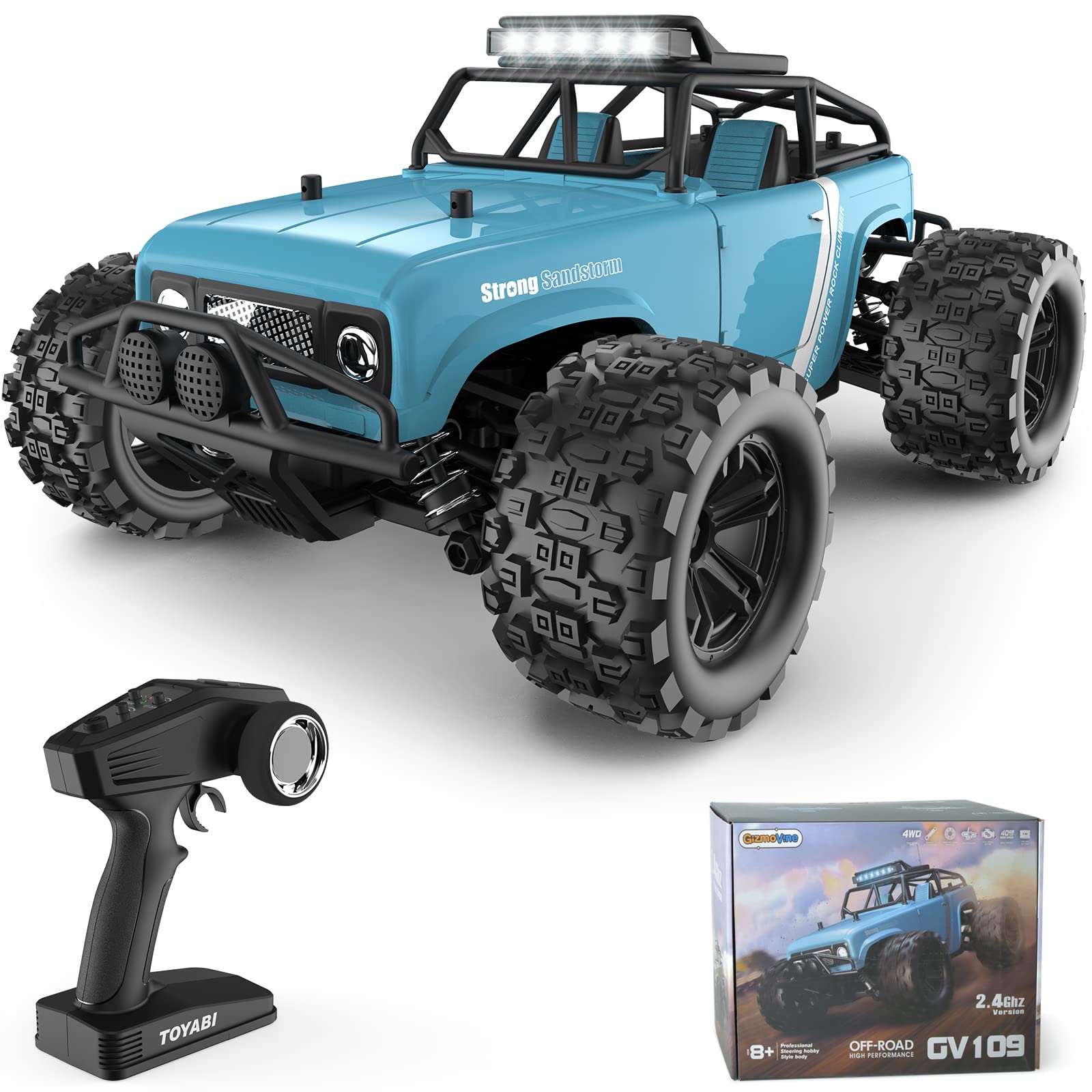 Gizmovine RC CAR, Off-Road Remote Control Truck, 2.4GHz 25 MPH 4WD All-Terrain Hobby Remote Control Car, High-Speed Waterproof RC Car with 2 Rechargeable Batteries