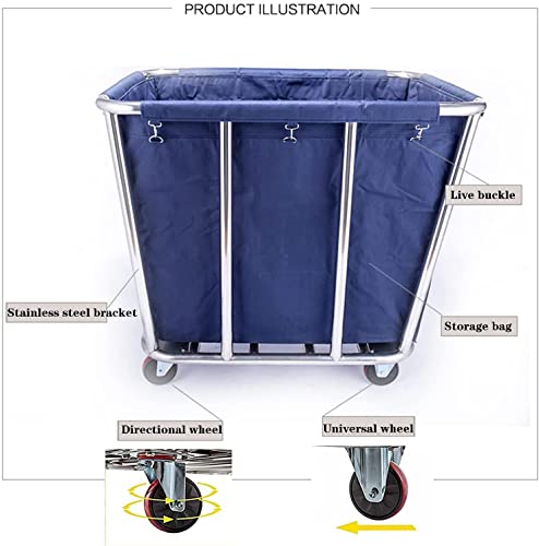 Home Laundry Cart on Wheels 12 Bushel Heavy Duty Canvas Laundry Carts Large Rolling Commercial Laundry Baskets Trucks with Steel Frame and Waterproof Oxford Cloth, 300 Lbs Weight Capacity