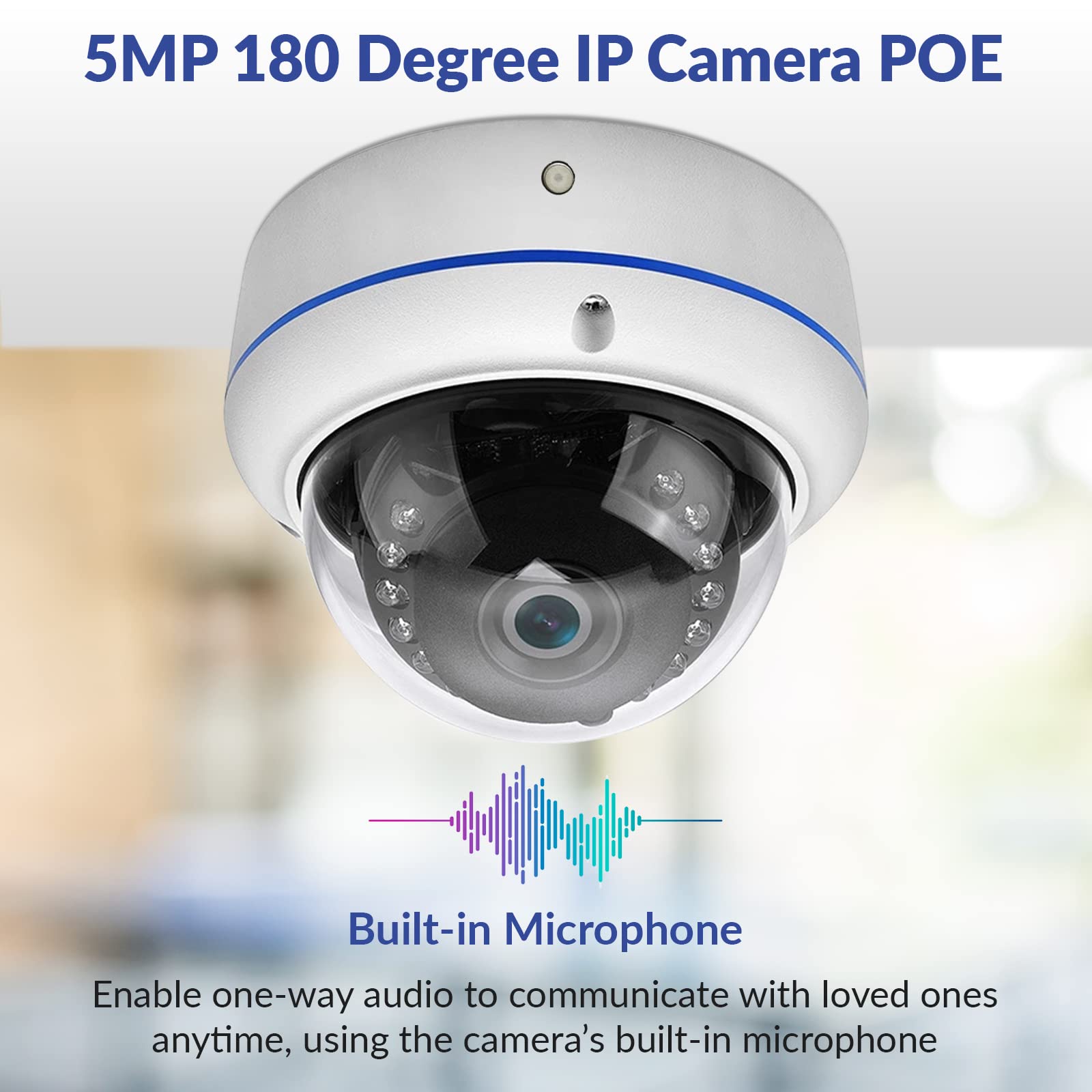HD 5MP 4MP PoE IP 180 Degree Wide Angle Dome CCTV Security Camera 1.7mm Fisheye Lens Outdoor/Indoor H.265 with Mic/Audio Night Vision Surveillance Network Camera