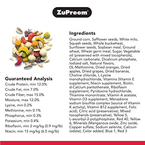 ZuPreem Sensible Seed Bird Food for Parrots and Conures, 2 lb bag (2-pack) - Premium Blend of Seeds and FruitBlend Pellets for Conures, Caiques, African Greys, Senegals, Amazons, Eclectus, Small Cocka