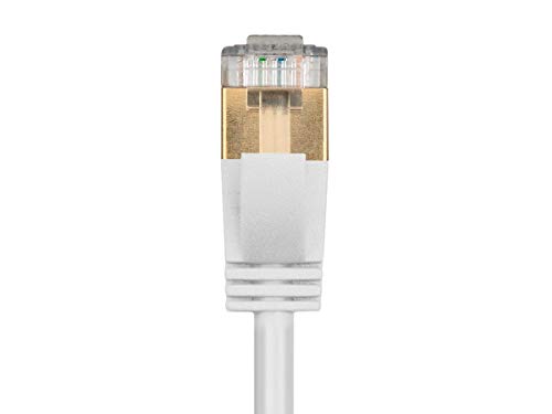 Monoprice SlimRun Cat6A Ethernet Patch Cable - Network Internet Cord - RJ45, Stranded, STP, Pure Bare Copper Wire, 36AWG, 50ft, White