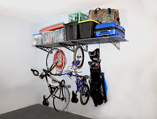 SafeRacks Wall Shelves - 2 Pk 18"x48" Wall Mountable Shelving Unit for Storage Rack, Pantry Shelves, Utility Shelving, Heavy Duty Shelves w/ 4 Versatile Accessory Hooks, 500lbs Capacity, Hammertone