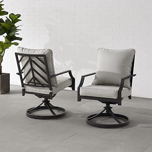 Crosley Furniture Otto 2-Piece Swivel Outdoor Chair Set, Dining Patio Chairs for Deck, Backyard, Matte Black with Gray Cushions