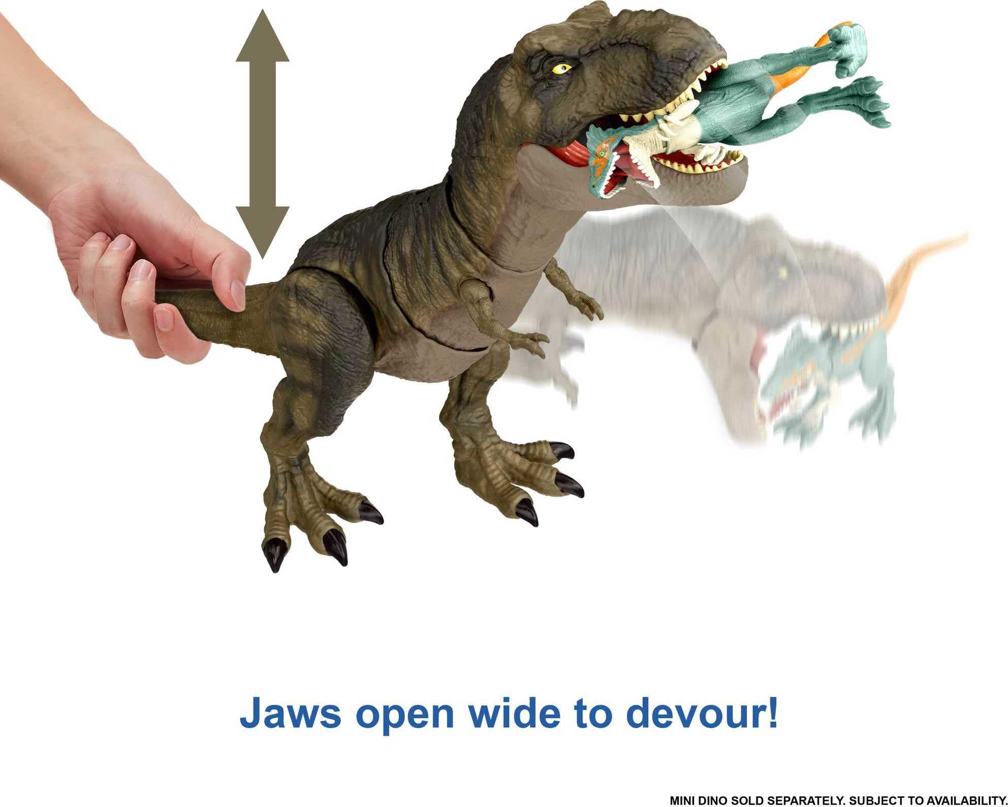 Mattel Jurassic World Dominion Dinosaur Toy, Thrash ‘N Devour Tyrannosaurus Rex Action Figure with Sound & Motion