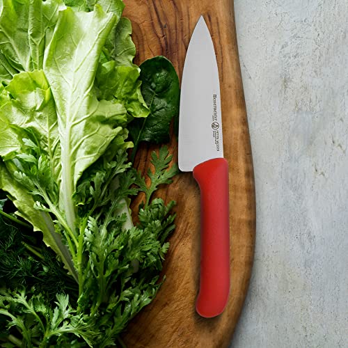 Messermeister Petite Messer 5” Chef’s Knife, Red - German 1.4116 Stainless Steel & Ergonomic Handle - Lightweight, Rust Resistant & Easy to Maintain