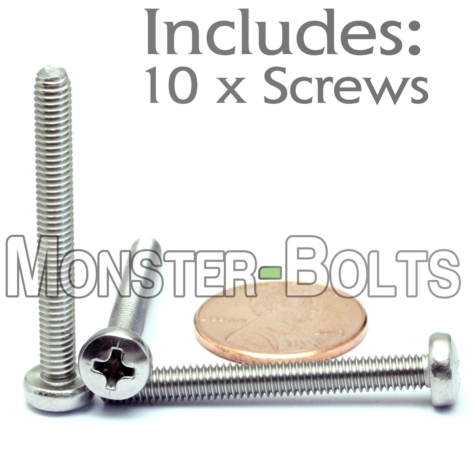 MonsterBolts - M4 x 35mm Phillips Pan Head, DIN 7985A, Stainless Steel, 10 Pack